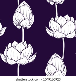 Seamless Pattern Background Lotus Flower Botanical Stock Vector ...