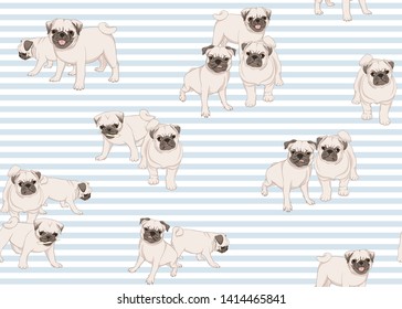 Seamless Pattern Background Pug Dogs Colored Stock Vector (Royalty Free ...