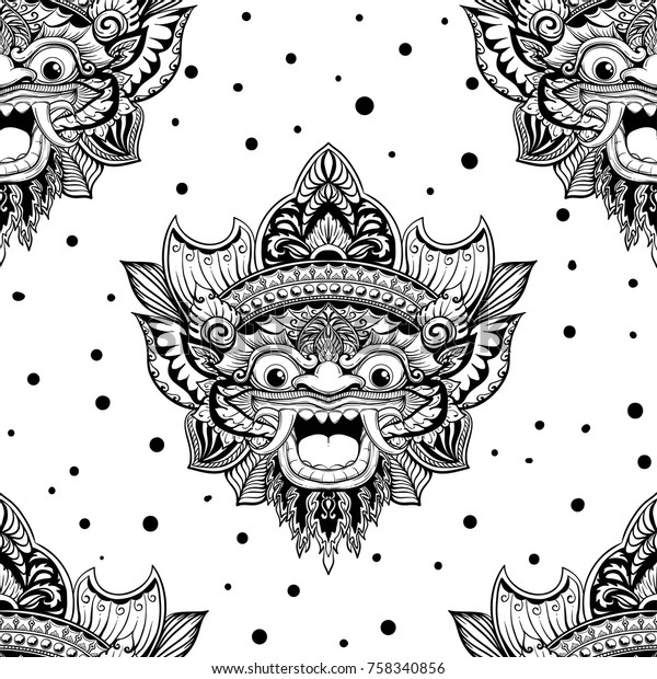 Vetor stock de Seamless Pattern Barong Mask Black White (livre de ...