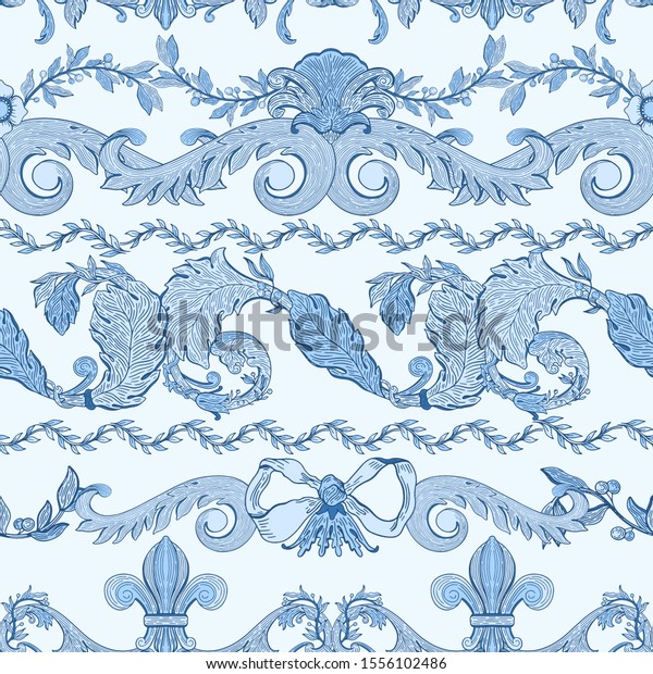 Seamless Pattern Baroque Blue Colorvintage Floral Stock Vector (Royalty ...