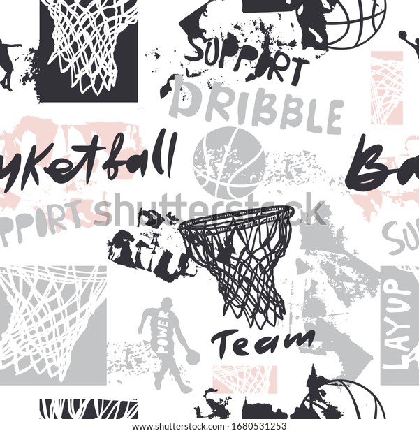 Seamless Pattern Basketball Ball Hoop Text Stock Vector (Royalty Free ...