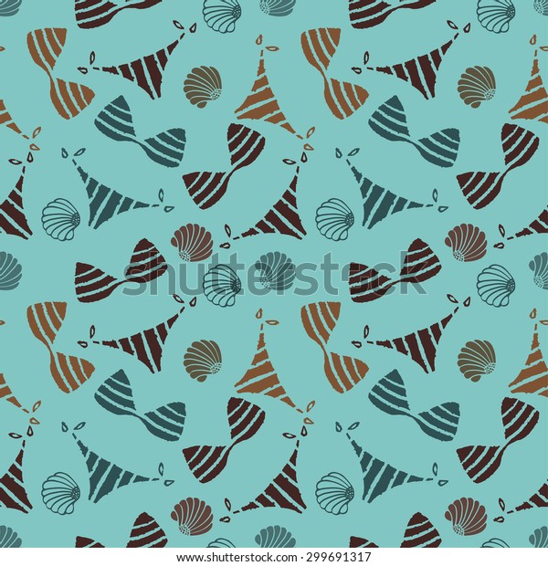Seamless Pattern Bikini Swimsuits Sea Shells Stock Vector (Royalty Free ...
