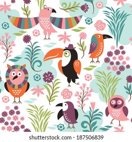 Seamless Pattern Birds Stock Vector (Royalty Free) 187506839 | Shutterstock