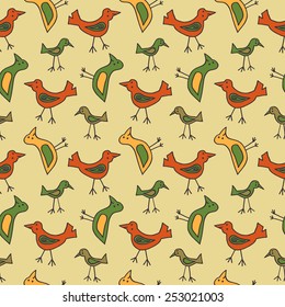 Seamless Pattern Birds Hand Drawn Illustration Stock Vector (Royalty ...
