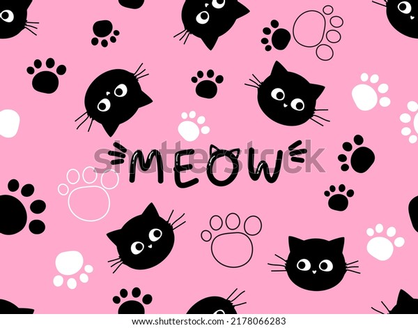 Seamless Pattern Black Cat Cartoons Paw Stock Vector (Royalty Free ...