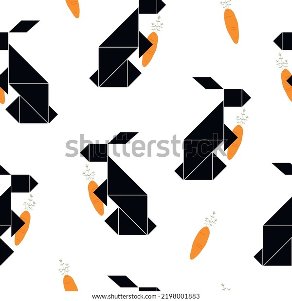 Seamless Pattern Black Tangram Rabbit Chinese Stock Vector (Royalty ...
