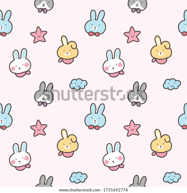 Seamless Pattern Cartoon Bunny Face Star: เวกเตอร์สต็อก (ปลอดค่า ...