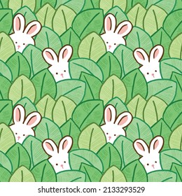 Seamless Pattern Cartoon Rabbit Leaf Illustration Stock Vector (Royalty ...