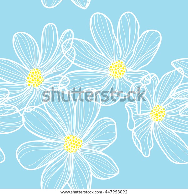 Seamless Pattern Chamomile Flowers Blue Peas Stock Vector (Royalty Free ...