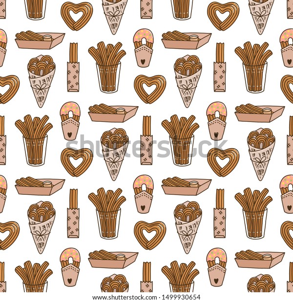 Seamless pattern with Churros (or churro) is a traditional Spanish ...