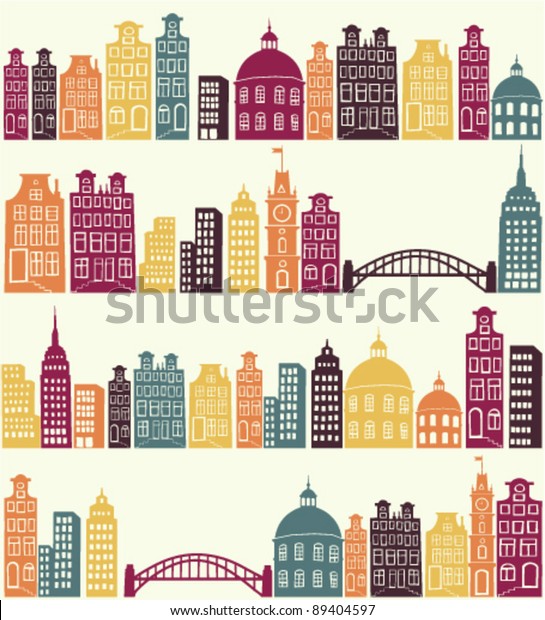 Seamless Pattern City Silhouette Stock Vector (Royalty Free) 89404597