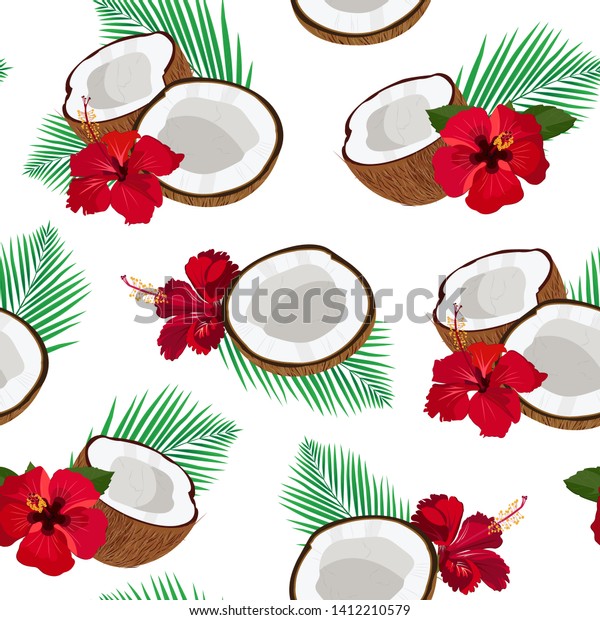 Seamless Pattern Coconut Piece Palm Leaves Stock Vector (Royalty Free ... Seamless Pattern Coconut Piece Palm Leaves Stock Vector (Royalty Free ...