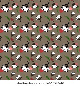 Seamless Pattern Coffee Heart Vector Illustration Stock Vector (Royalty ...