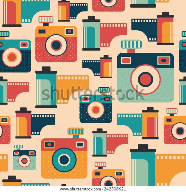 Seamless Pattern Colorful Retro Cameras Films Stock Vector (Royalty ...