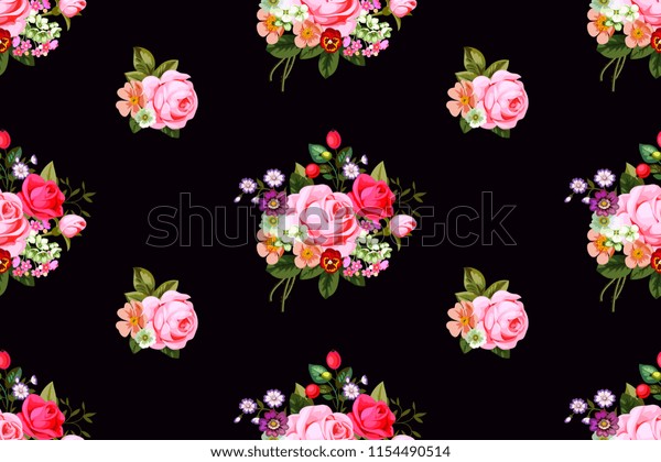 Seamless Pattern Country Roses Stock Vector (Royalty Free) 1154490514 ...