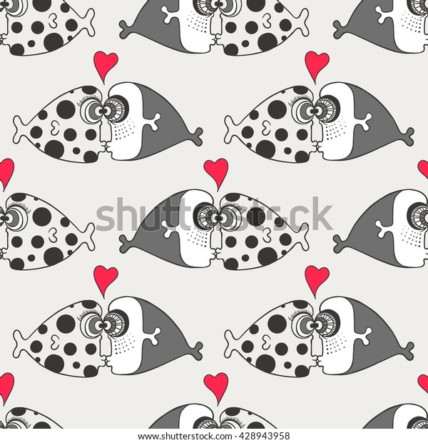 Seamless Pattern Couple Kissing Fish Cartoon Stock Vector (Royalty Free ...