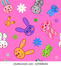 Seamless Pattern Cute Cartoon Bunny Baby Stock Vector (Royalty Free ...