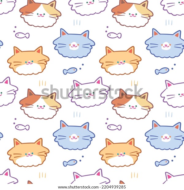 Seamless Pattern Cute Cartoon Cat Face Stock Vector (Royalty Free ... Seamless Pattern Cute Cartoon Cat Face Stock Vector (Royalty Free ...