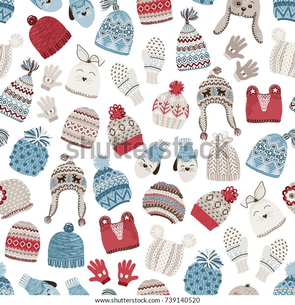 Seamless Pattern Cute Knitted Hats Vector Stock Vector (Royalty Free ...