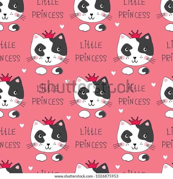 Seamless Pattern Cute Princess Cats Stock Vector (Royalty Free) 1026875953