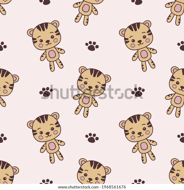 Seamless Pattern Cute Tiger Pawprint Vector Stock Vector (Royalty Free ...