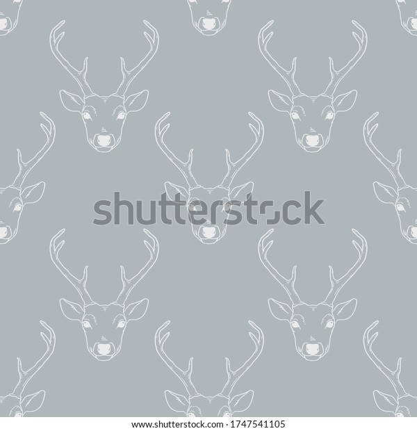 Seamless Pattern Deer Heads Silhouettes Vector Stock Vector (Royalty ...