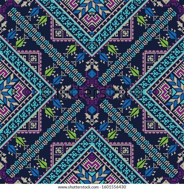 Seamless Pattern Design Traditional Palestinian Embroidery Stok Vektör ...