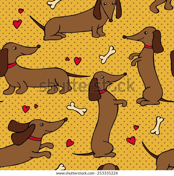 Seamless Pattern Dog Dachshund Yellow
