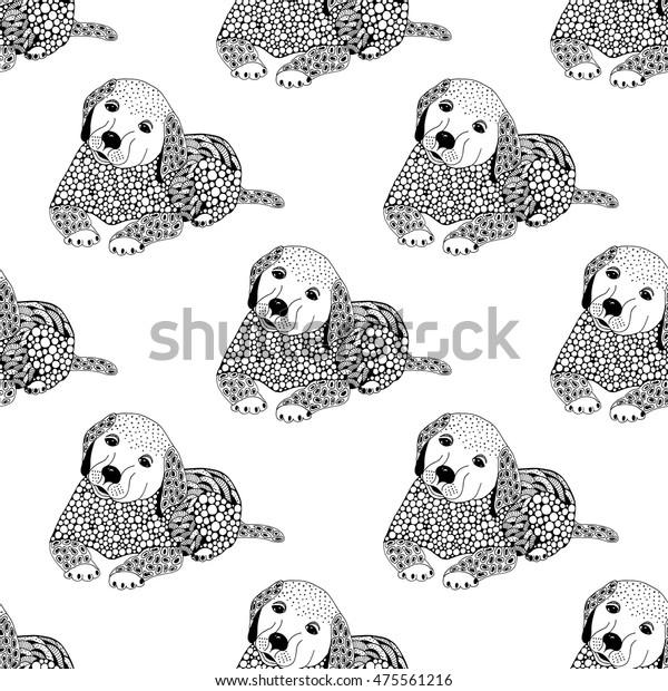 Seamless Pattern Dogs Handwritten Zentangle Style Stock Vector (Royalty ...