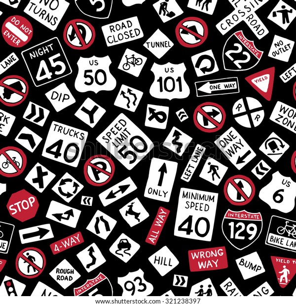 Seamless Pattern Doodles American Traffic Signs Stock Vector (Royalty ...