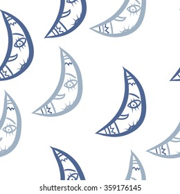 Seamless Pattern Doodleshalf Moon Smile Hand Stock Vector (Royalty Free ...