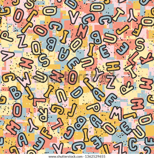 Seamless Pattern Drawn Letters Scattered Over Stock Vector (Royalty ...