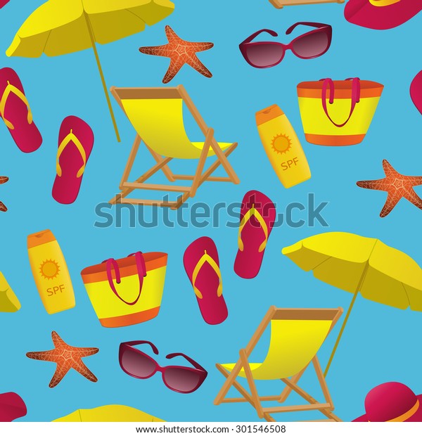 Seamless Pattern Female Beach Accessories Deck Stock Vector (Royalty ...