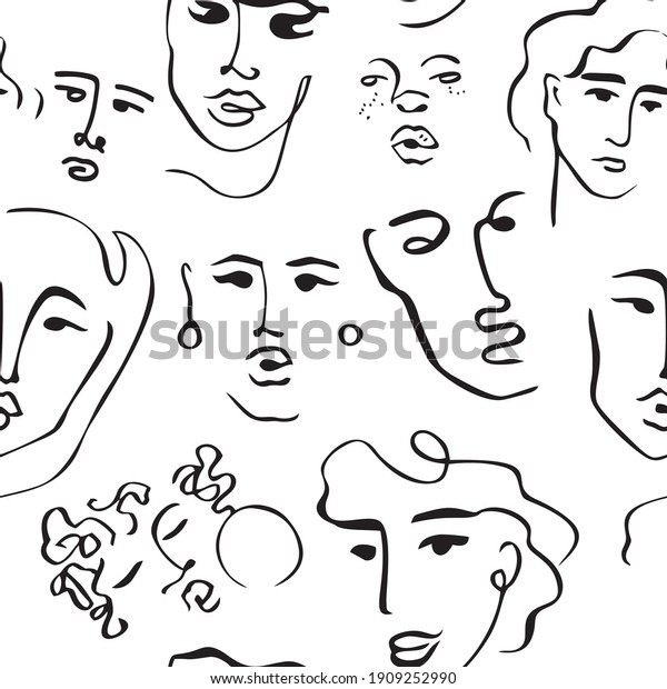 Seamless Pattern Female Face Black Line Stock Vector (Royalty Free ...