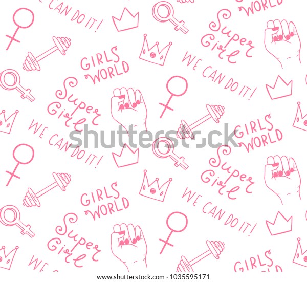 Seamless Pattern Feminist Concept Hand Sketched Stock Vector Royalty