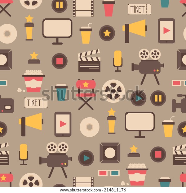 Seamless Pattern Flat Colorful Movie Design Stock Vector (Royalty Free ...