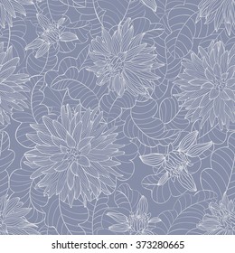 Seamless Pattern Flowers Blue Gray Floral Stock Vector (Royalty Free ...