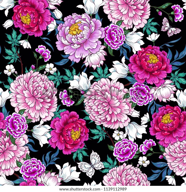 Seamless Pattern Flowers Chinese Style Stock Vector (Royalty Free ...