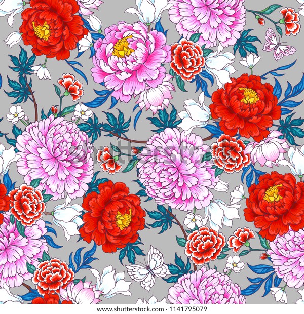 Seamless pattern with flowers in Chinese style