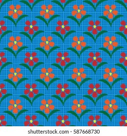 Seamless Pattern Flowers On Plaid Background Stock Vector (Royalty Free ...