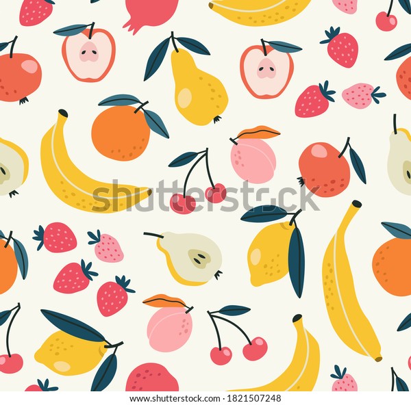 Seamless Pattern Fruits Background Elements On Stock Vector Royalty