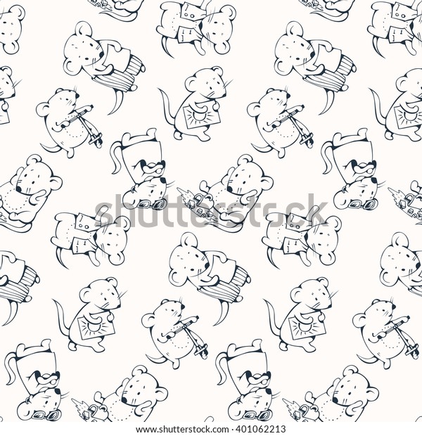 Seamless Pattern Funny Cartoon Mice Handdrawn Stock Vector (Royalty ...