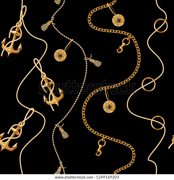 Seamless Pattern Gold Anchor Coins Chains Stock Vector (Royalty Free ...