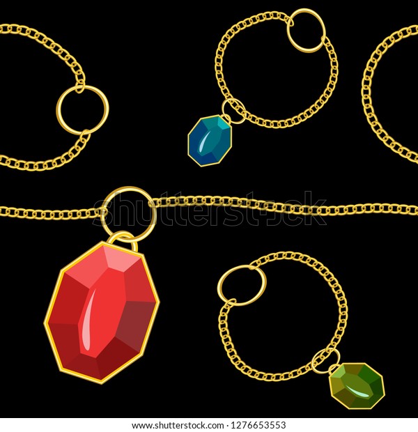 Seamless Pattern Gold Chain Gemstones On Stock Vector (Royalty Free ...