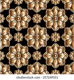 Seamless Pattern Gold Flower Stock Vector (Royalty Free) 257249551 ...