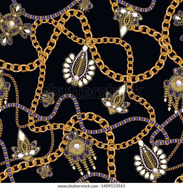 Seamless Pattern Golden Jewelry Chain Vector Stock Vector (Royalty Free ...