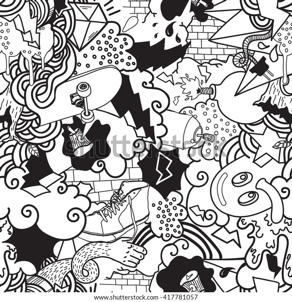 Seamless Pattern Graffiti Doodles Street Art Stock Vector (Royalty Free ...