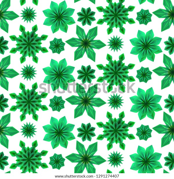 Seamless Pattern Green Origami Flowers On Stock Vector (Royalty Free ...