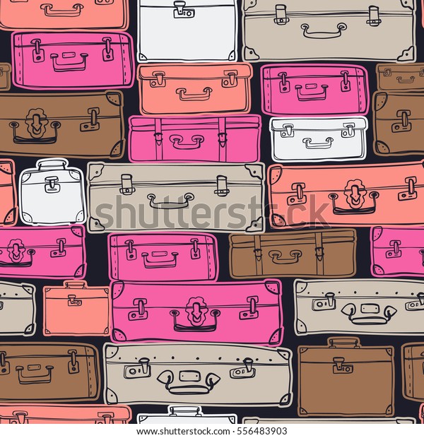 Seamless Pattern Hand Drawn Luggage Different Stock Vector (Royalty ...