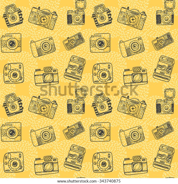 Seamless Pattern Hand Drawn Retro Cameras Stock Vector (Royalty Free ...